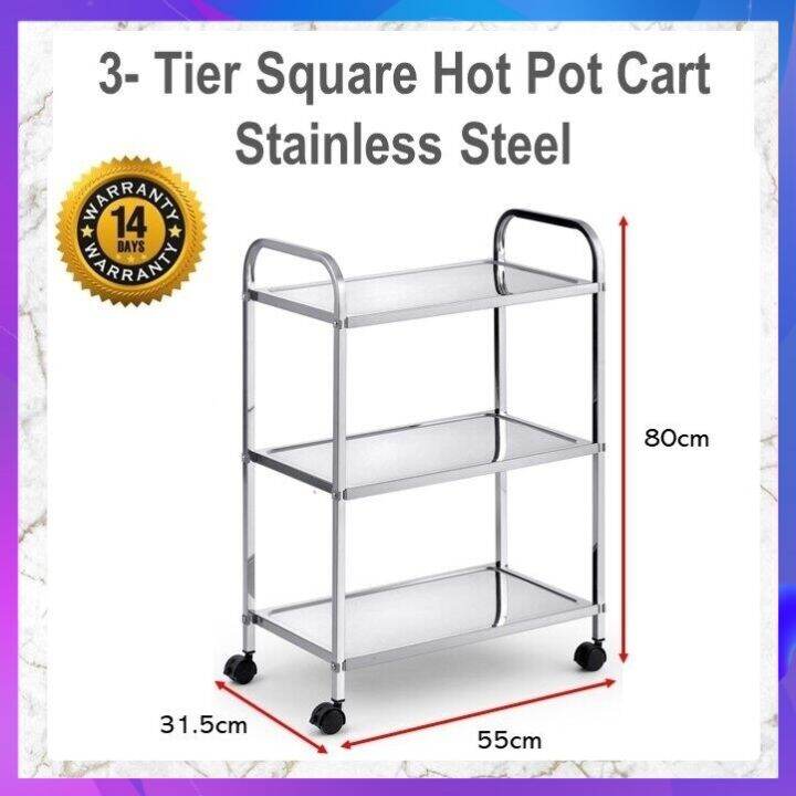 3-Tier Rectangular Serving Cart/ Food Trolley Stainless Steel/ Hospital ...