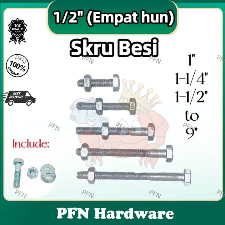 💥 Ready Stock💥 Skru besi ⚡ 1/2" (12mm) (Empat hun)⚡ Iron screw Threaded ...