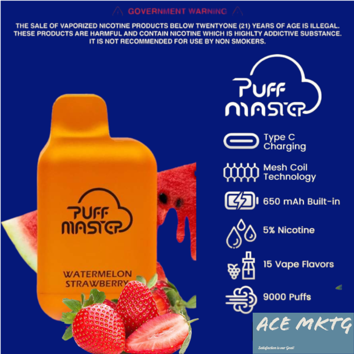 Puff Master 9000 Puffs Watermelon Strawberry Rechargeable Vape | Lazada PH