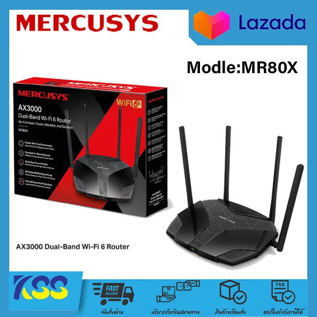 Mercusys MR80X AX3000 Dual-Band Wi-Fi 6 Router เราเตอร์ WiFi 6 (ไม่รองรับการใส่ซิม)**By Kss ...