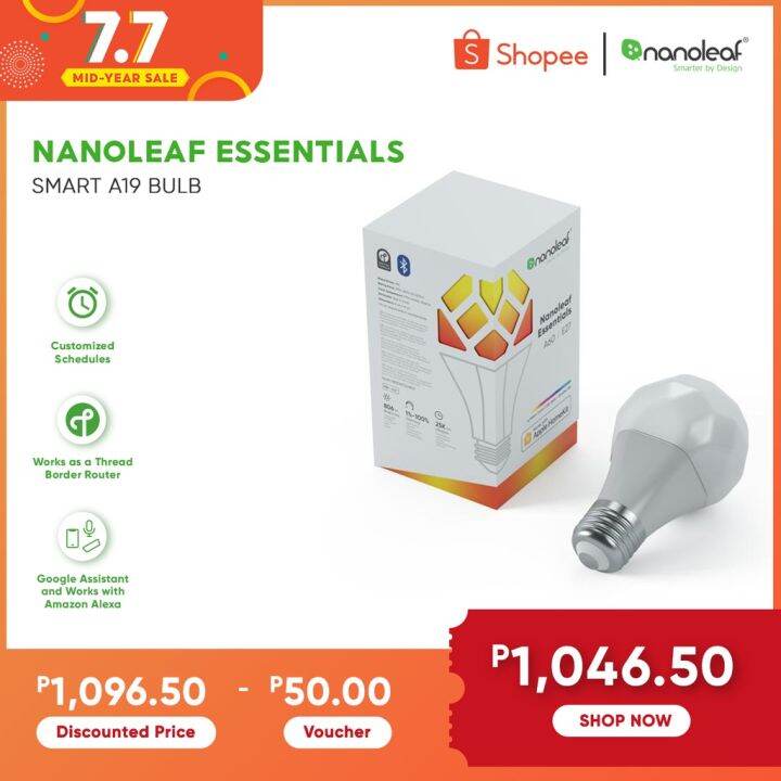 Nanoleaf Essentials - A19 Smart Thread Bluetooth LED Bulbs, 2 Years ...