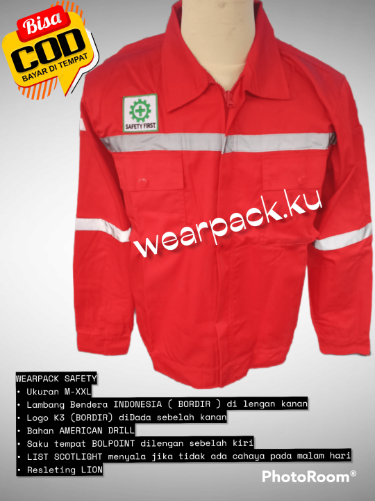 WEARPACK SAFETY WARNA MERAH SERAGAM KERJA LENGAN PANJANG BAHAN ...
