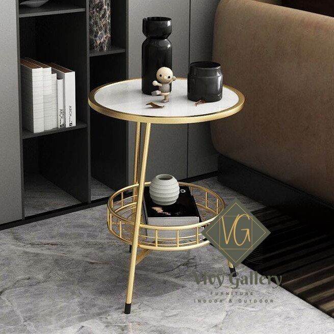 Meja pojok besi finishing gold top marmer bundar | Lazada Indonesia