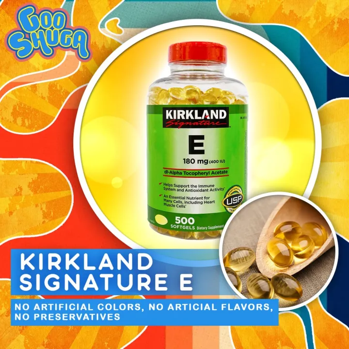 [ GooShuga ] AUTHENTIC!!! Kirkland Signature Vitamin E 400 I.U. 500 Soft-gels, Bottle, Yellow ...
