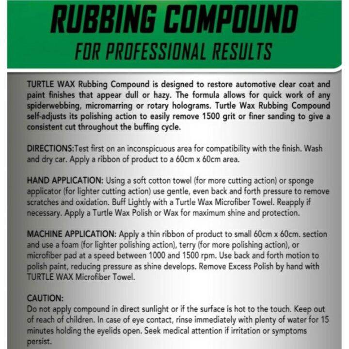 COD Turtle Wax Premium Rubbing Compound 50ml Sachet durable | Lazada PH