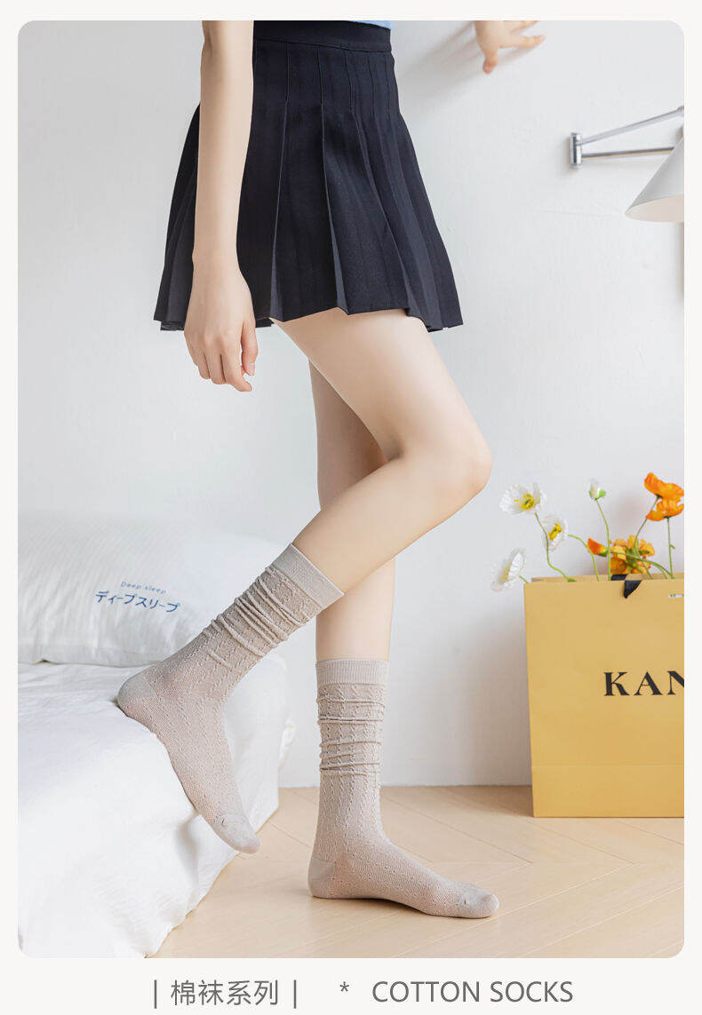 ถุงเท้าขาเล็กผ้าฝ้ายบางสำหรับฤดูร้อนถุงเท้าครึ่งแข้งเหงื่อระบายอากาศได้ดีกันแดดสำหรับผู้หญิงถุง ...