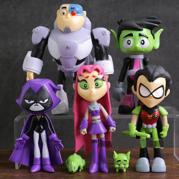 BIESE[Ready Stock] 7pcs/Set Teen Titans Go Robin Cyborg Beast Boy Raven Action Figure Toy Kid ...