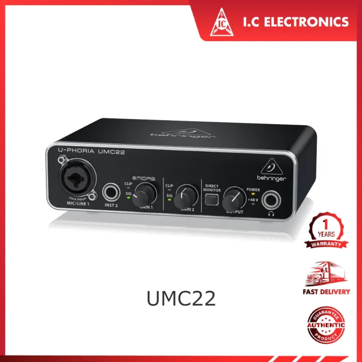 BEHRINGER UMC22 Audiophile 2x2 USB Audio Interface with Midas Mic ...