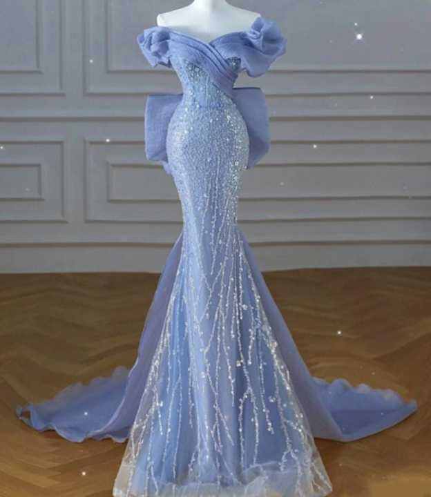 Gaun Pengantin mermaid Mewah Peri Mutiara Berbintang Biru Gaun ...