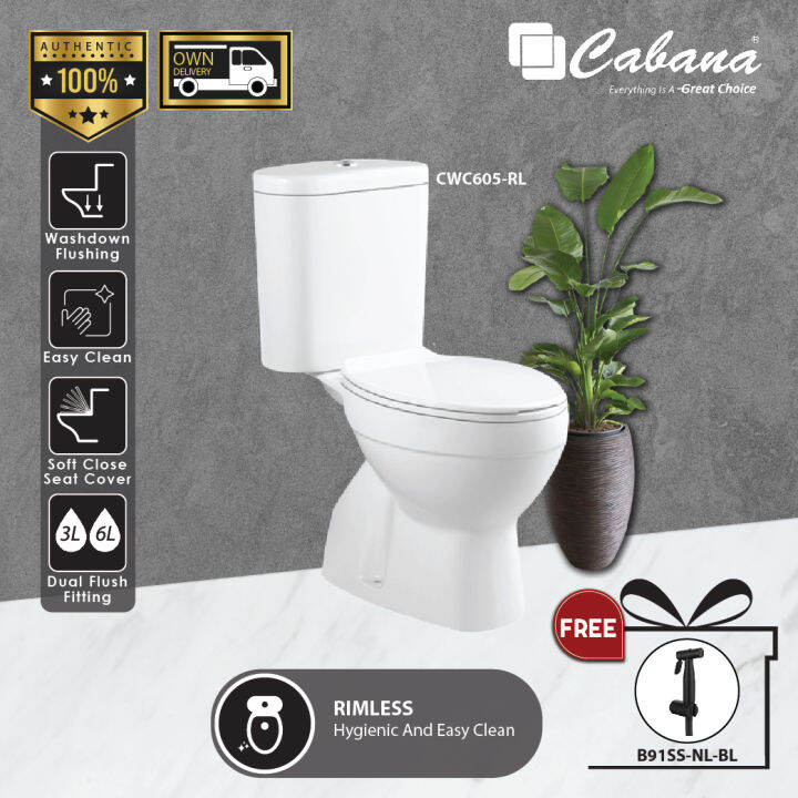 CABANA CWC605-RL RIMLESS Two Piece Toilet Bowl wc water closet jamban ...