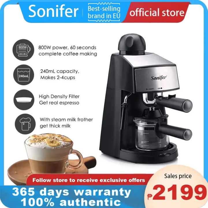 Sonifer Steam Espresso Machine with Milk Frother, 1-4 Cup Expresso ...