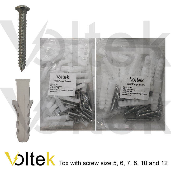 Tox with screw or tox only wall plug plastic size 5, 6, 7, 8, 10 and 12 ...