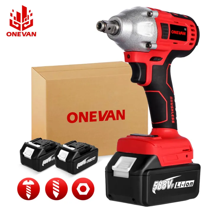 ONEVAN Cordless Electric Impact Wrench 800N.M Brushless Wrench 1/2 Inch ...