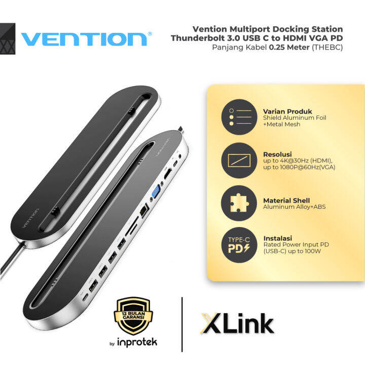 Vention Multiport Docking Station Thunderbolt 3.0 USB C to HDMI VGA PD ...