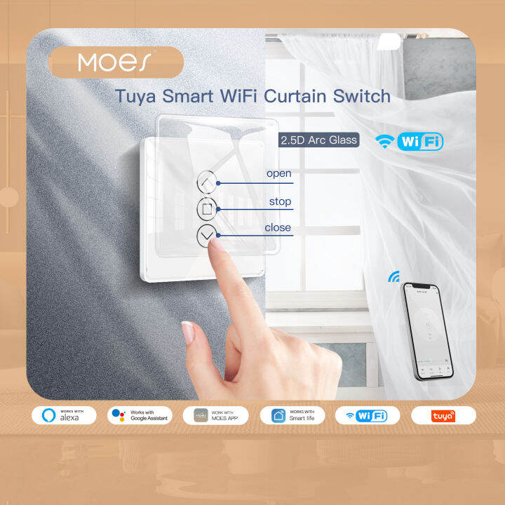 MOES WiFi RF433 Smart 2.5D Arc Glass Touch Curtain Switch for Roller ...