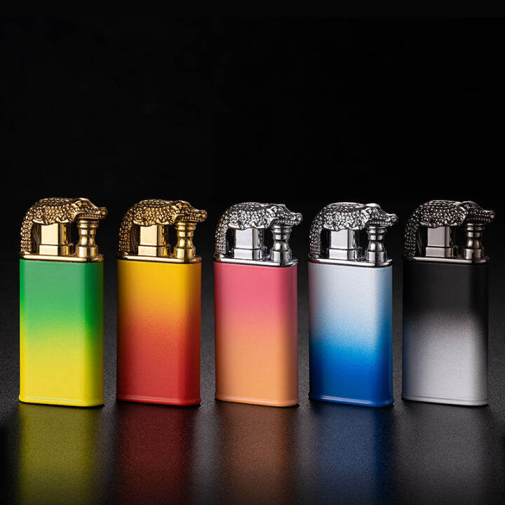 Dual Flame Gradient Color Crocodile Lighter/Refillable Colorful ...