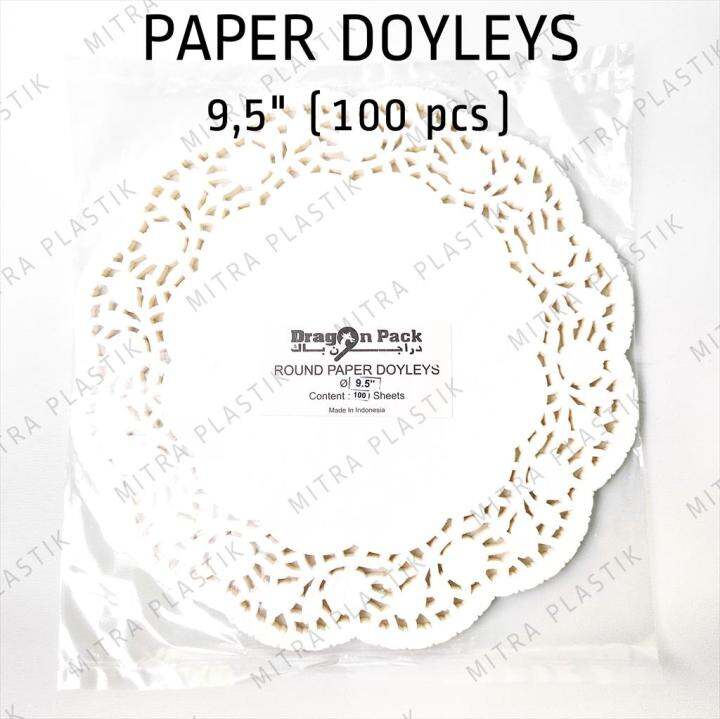 (isi 100 pcs) Paper Doyleys 9.5" Inch Kertas Doilies 24 cm Alas Kue Renda Round White Dragon ...