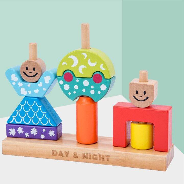 เด็กอาคารไม้เด็ก Diy ซ้อนเกมสนุกสูงกลางวันและกลางคืนสร้างสรรค์อาคาร