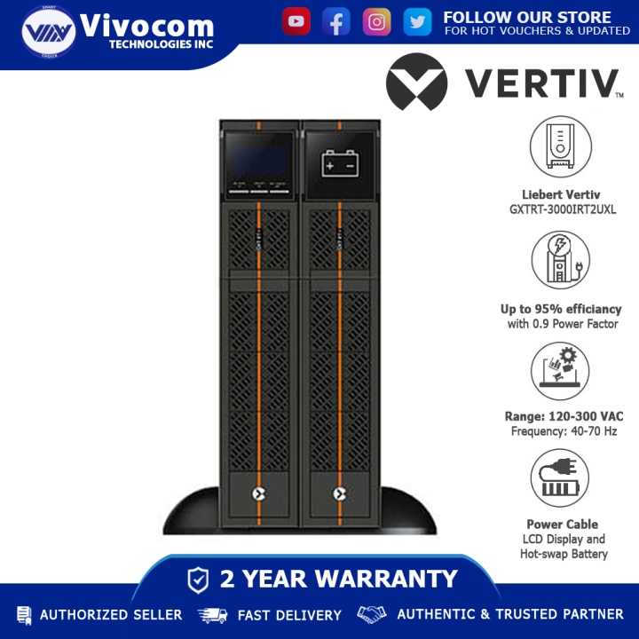 Vertiv Liebert GXTRT-3000IRT2UXL UPS GTX RT+ 3KVA 230V 2U Rack/Tower, up to 95% efficiancy with ...