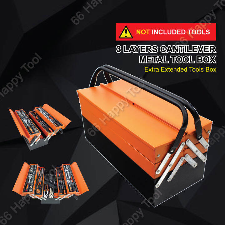 3 Layers Portable Cantilever Metal Tool Box 5 Tray Heavy Duty Large ...