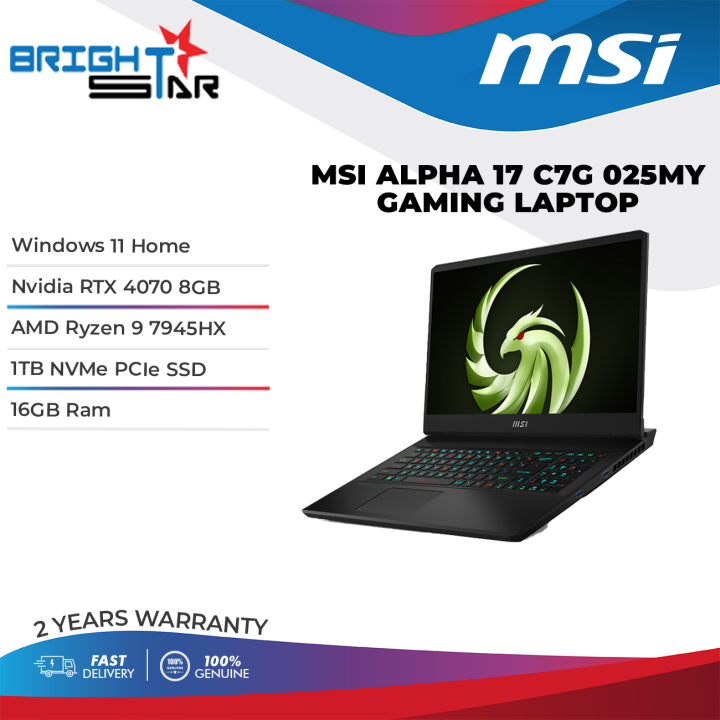 MSI Gaming Laptop Alpha 17 C7VG 025MY (17.3 Inch QHD IPS 240Hz | Ryzen ...
