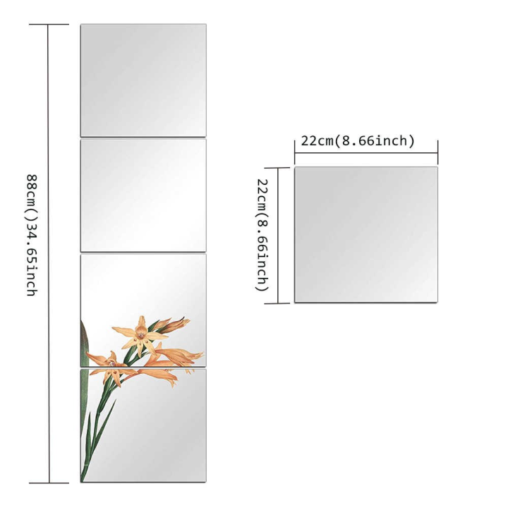 22X22cm 4pcs/set Square Glass Mirror Full Length Wall Mirror Full Body ...