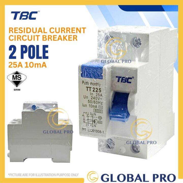 TBC 2 POLE 25A 10mA Residual Current Circuit Breaker ELCB 25A / 40A / 63A 2 Pole ELCB/RCCB MCB ...