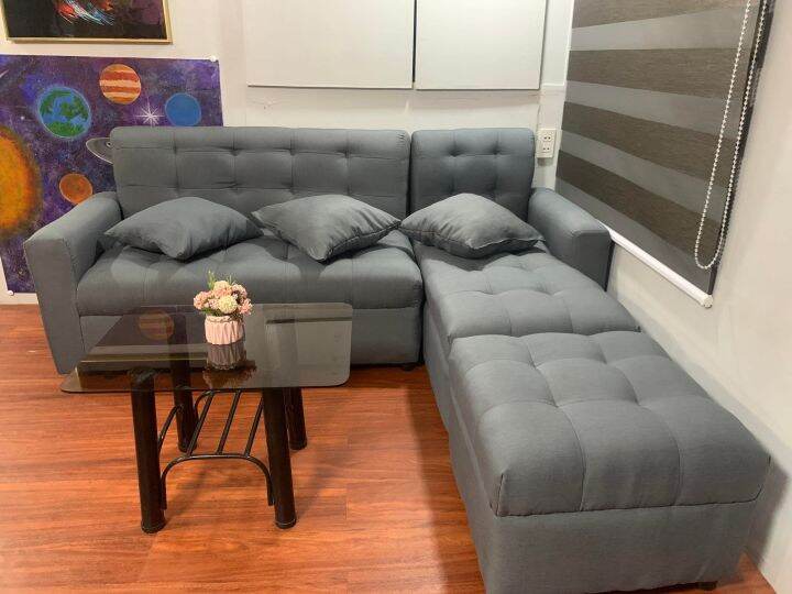 sala set L shape grey fabric sofa with center table uratex foam cod ...
