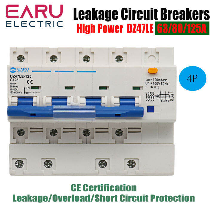 DZ47LE-125 AC400V Three-Phase Leakage Protector RCBO Overload Short Circuit Protection 4P ...