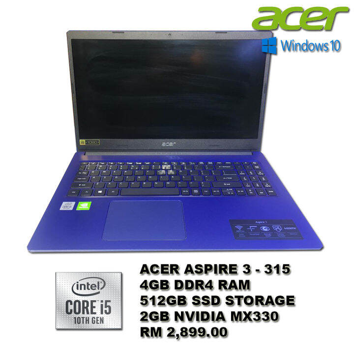 ACER ASPIRE 3-315 [BARU] - INTEL CORE I5 / 10TH GEN / 4GB DDR4 RAM ...