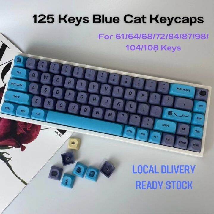 Hot game 125 Key Blue Cat Keycaps PBT Keycap MA Profile 9mm For ...
