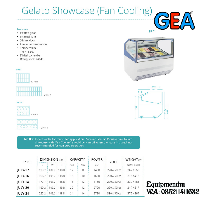 GELATO SHOWCASE FAN COOLING GEA JULY-18 with HOLE | Lazada Indonesia