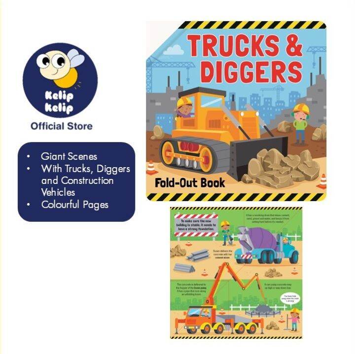 Fold Out Giant Trucks & Diggers Board Book of Construction For Kids ...