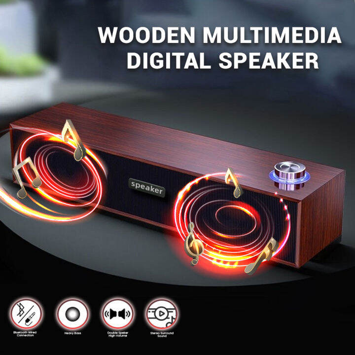 Wooden Multimedia Speaker Bluetooth Wired Audio Mega Bass Log Computer ...
