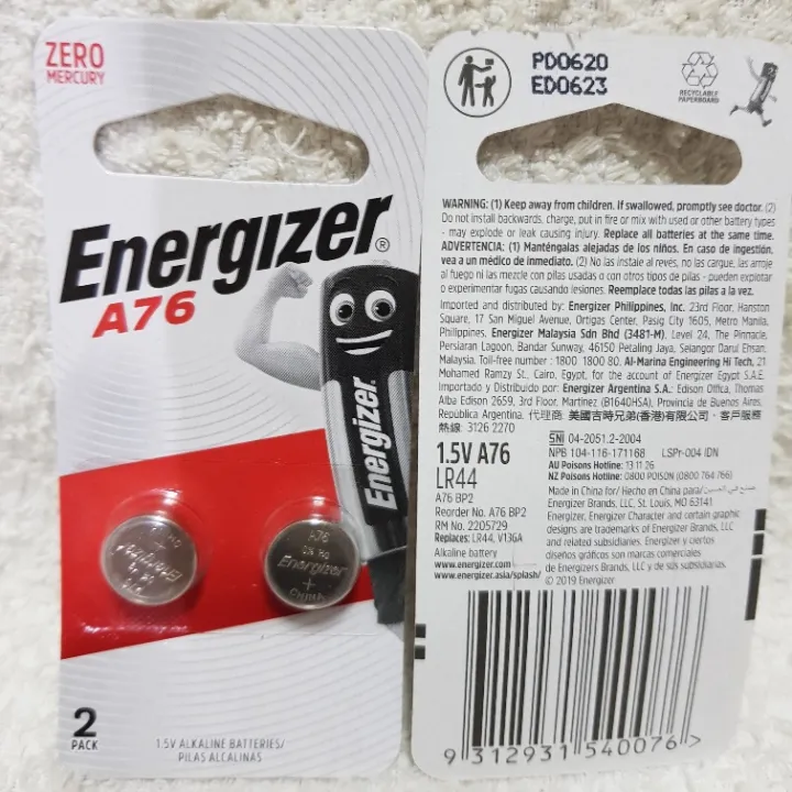 Energizer LR44 A76 Battery Alkaline Button Cell 1.5V Original. 2 Pieces/Pack | Lazada PH