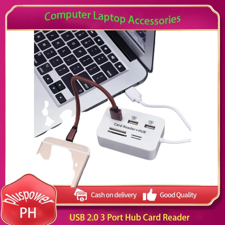 new USB 2.0 3 Port Hub Card Reader with LED Indicator for PC | Lazada PH