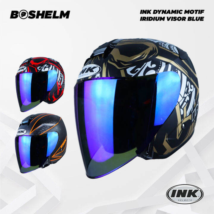 BOSHELM Helm INK DYNAMIC MOTIF Iridium Visor NORISK BLUE Helm Half Face ...