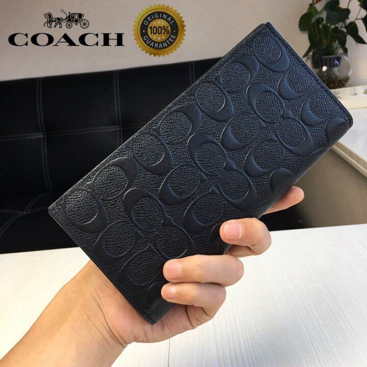 Coach long wallet men fashion half-fold embossed print original 100% ...
