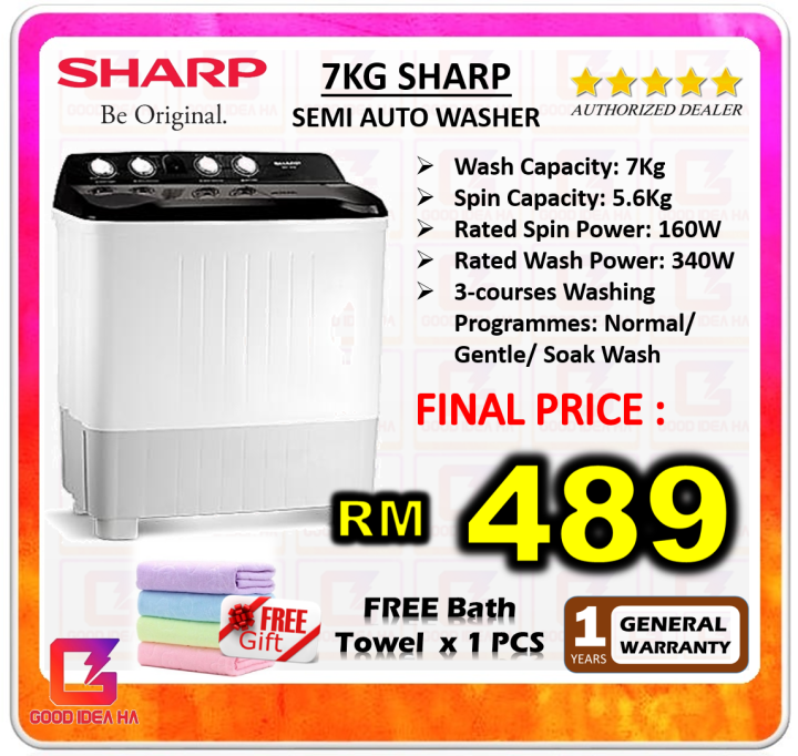 *FREE BATH TOWEL* Sharp Semi Auto Series Washing Machine 7kg (EST7015 ...