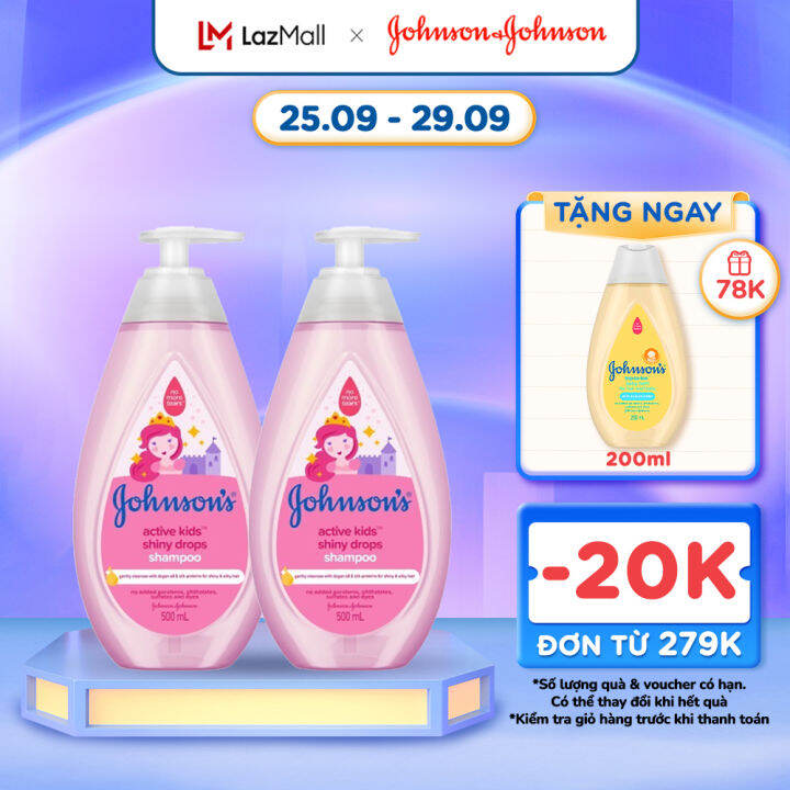Combo 2 Dầu Gội Johnson's Active Kids Shiny Drops Shampoo Cho Bé Gái - Dung tích 500mlx2 | Lazada.vn