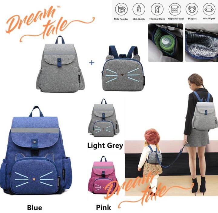 Dreamtale Cat Design 2 in 1 Mummy Diaper Bag Backpack with Kids Harness ...