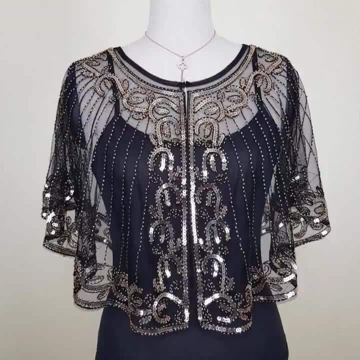 Vintage 1920s Black Mesh & Sequin Beaded Unique Flapper Capelet | Lazada PH