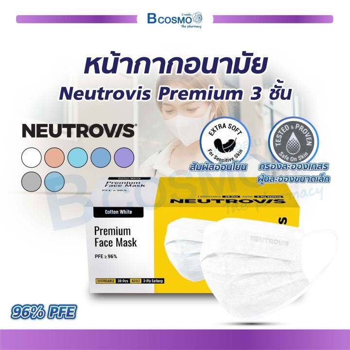 ชิ้นหน้ากากอนามัย Neutrovis Premium สายคล้องหูนุ่มพิเศษ สวมใส่สบาย [1 ...