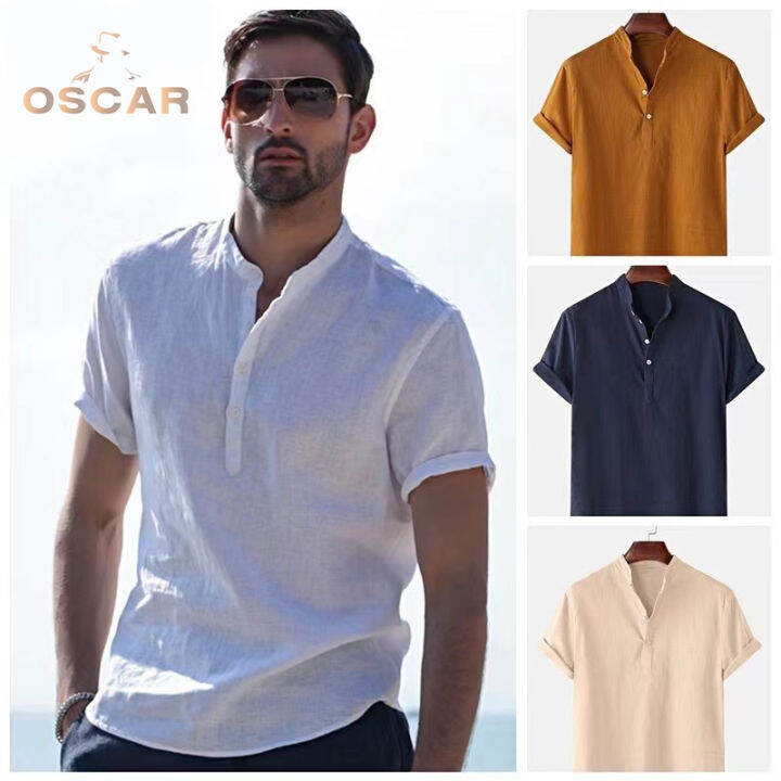 Kinwoo #T1050 Chinese collar men's short-sleeved cotton shirt Polo ...
