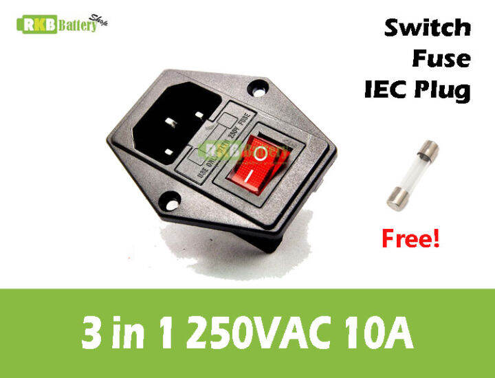 [พร้อมส่ง] 3 in 1 สวิทช์ไฟ/ฟิวส์/ปลั๊ก AC 250V 10A 4 Pin ON/OFF Power Socket IEC Plug with Fuse ...