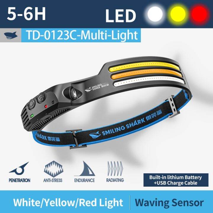 Smiling Shark TD-0123 Rechargeable Headlight COB Headlamp Work Light ...
