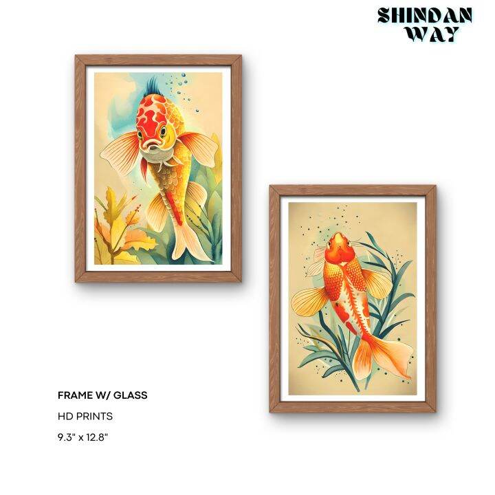 SHINDAN Wall Frame Decor Lucky Koi Fish Watercolor Style Painting ...