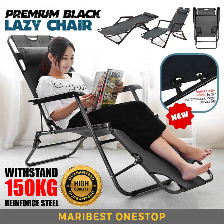 Premium Black Folding Lazy Chair Kerusi Malas Baring Lipat Foldable ...