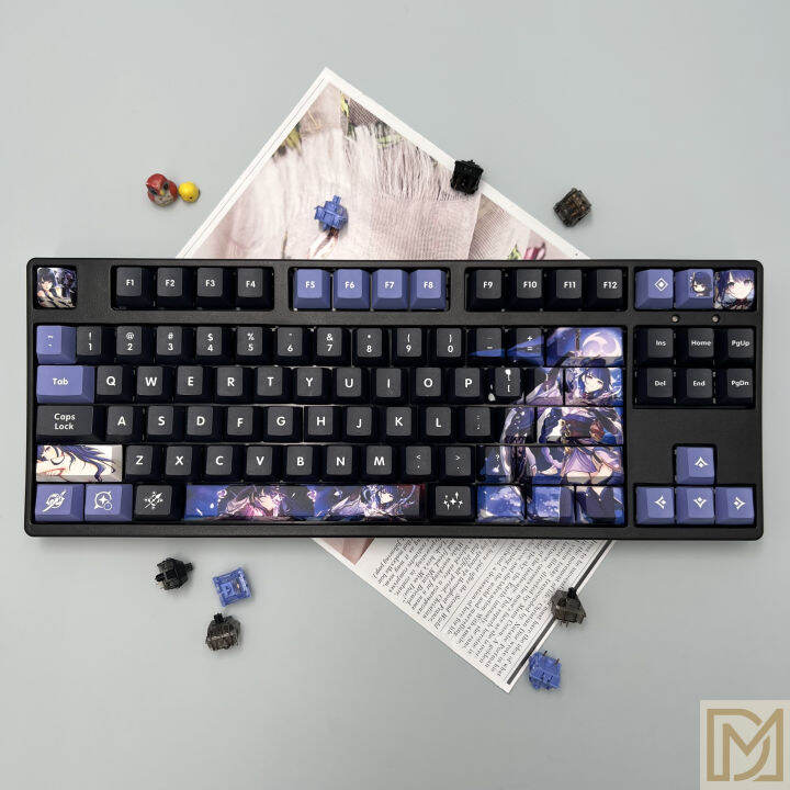 Raiden Shogun Genshin Impact Keycap PBT Dye Sub Cherry Keycaps 130pcs ...