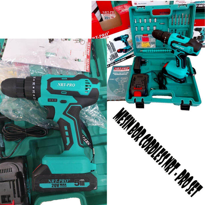 NRT DC 340 SET 20V Cordless Mesin Bor 10MM Portable Impact Drill DC340 ...